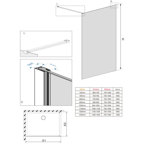 NRG Matt Black 8mm Walk In Shower Enclosure Wet Room Grey Glass Screen 1200mm & 1100mm with ...