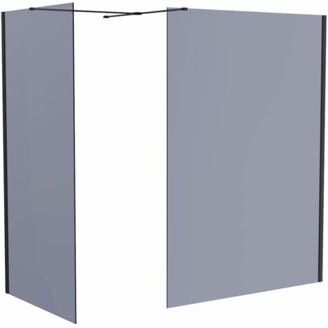 NRG Matt Black 8mm Walk In Shower Enclosure Wet Room Grey Glass Screen 2 Pieces 1200mm and 700mm ...