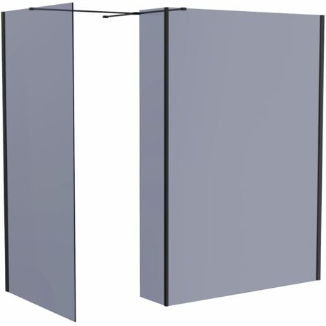 NRG Matt Black 8mm Walk In Shower Enclosure Wet Room Grey Glass Screen 1200mm & 900mm with 300mm ...