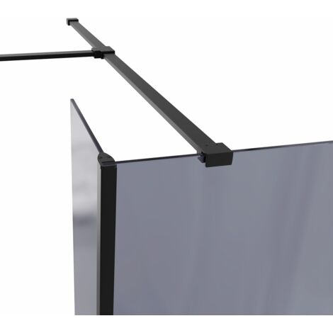 NRG Matt Black 8mm Walk In Shower Enclosure Wet Room Grey Glass Screen 1200mm & 1000mm with ...