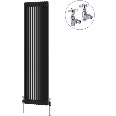 Black Traditional Cast Iron Style Radiator with Chrome Angled Cross ...