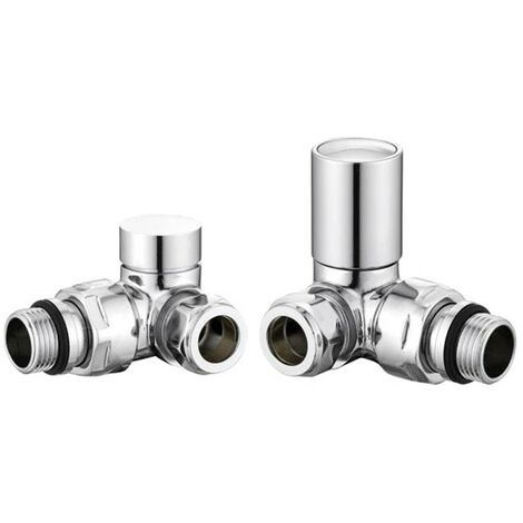 Round Manual Radiator Valves 1/2"x15mm Brass Twin Pack Corner Chrome