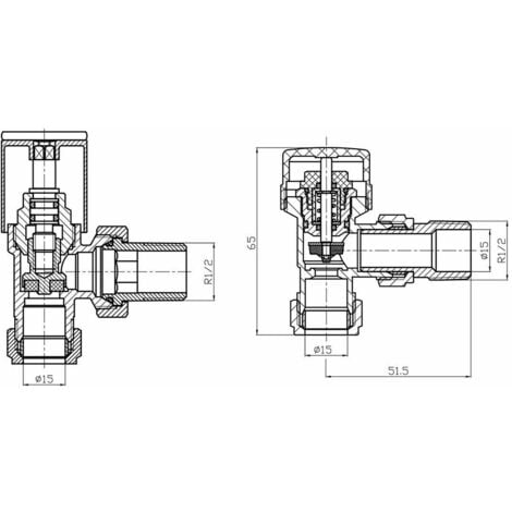 Thermostatic TRV Manual Radiator Valves Angled 15mm x 1/2" Twin Pack Black