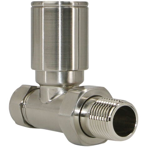 Designer Radiator Valves 15mm x 1/2" Satin Nickel Manual Straight Twin Pack