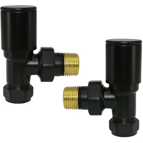 Angled Round Head Black Manual Towel Rail Designer Radiator Valves One Pair