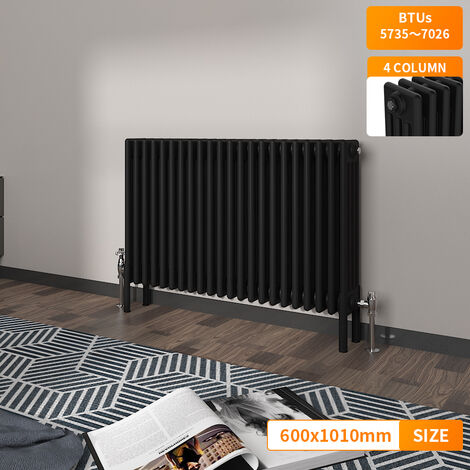 NRG Black Traditional 4 Column Radiator Cast Iron Style Heating Rads ...