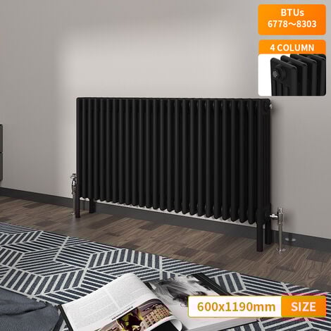 NRG Black Traditional 4 Column Radiator Cast Iron Style Heating Rads ...