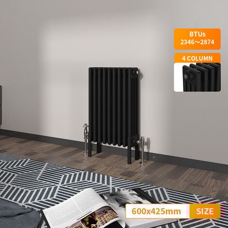 NRG Black Traditional 4 Column Radiator Cast Iron Style Heating Rads ...