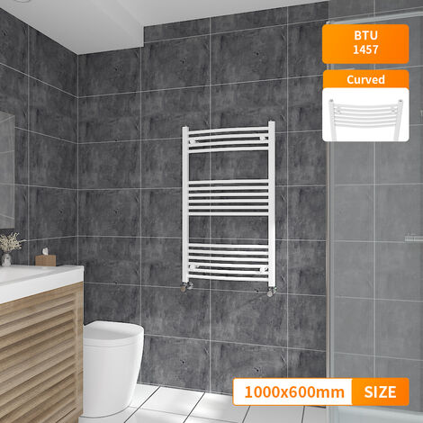 White Heated Towel Rail Ladder Radiator Modern Bathroom Curved 1000x600mm