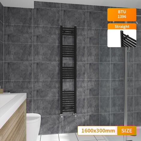 1600x300mm Straight Heated Towel Rail Black Designer Radiator Modern ...