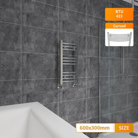 600x300mm Modern Curved Heated Towel Rail Designer Bathroom Radiator Chrome