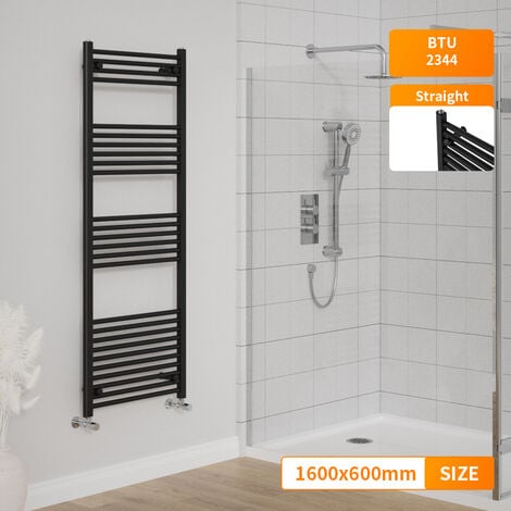 1600x600mm Heated Towel Rail Black Designer Radiator Modern Bathroom ...