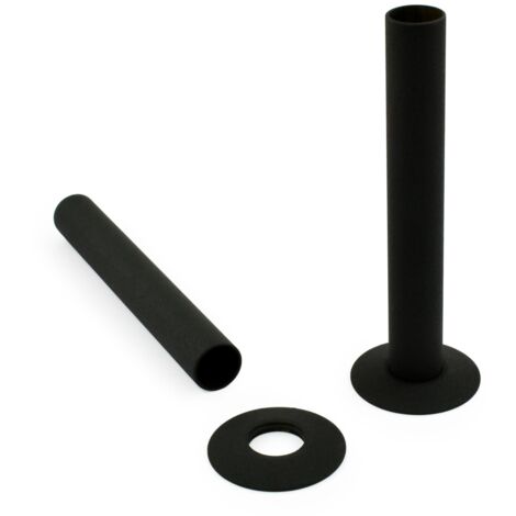 Black 2x 15mm Radiator Valve Pipes and Collars Easy Fit Packs Plumbing ...