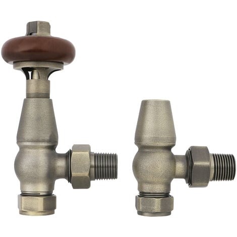 Traditional Angled Radiator TRV Thermostatic Antique Brass Pair Valves