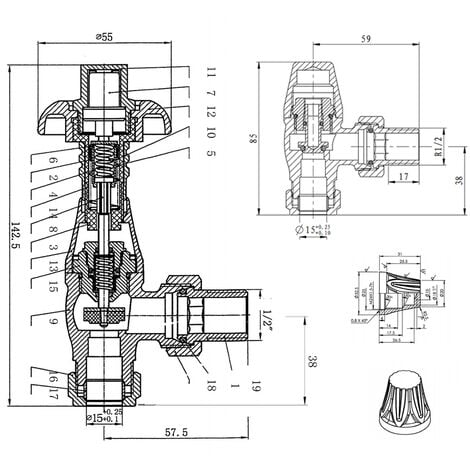 Thermostatic TRV Traditional Antique Brass Angled Radiator Rad Valves Pair