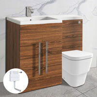 Bathroom Basin Sink Walnut L Shape Left Hand Vanity Unit & Back to Wall ...
