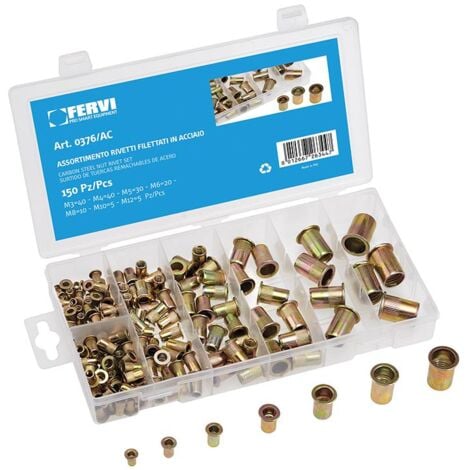 Rivets serie 150 avec inserts filetes en acier m3 - m12 Fervi 0376/ac