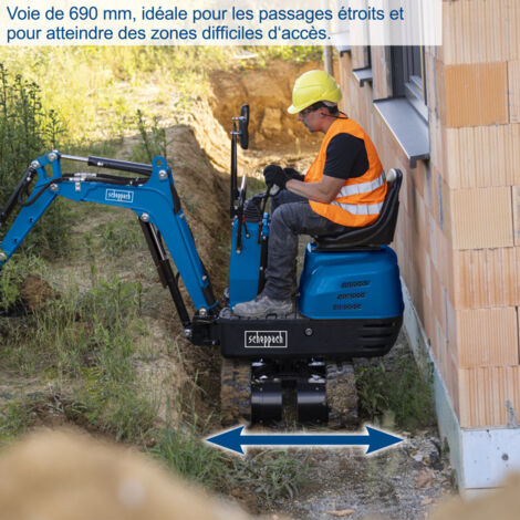 Mini pelle 306cc largeur compacte 690mm 5q Scheppach exc815