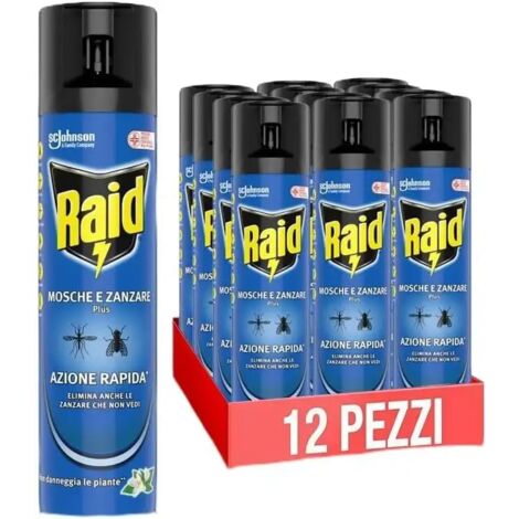Raid Mosche e Zanzare Plus, Spray Insetticida 12 Confezioni da 400 ml ...