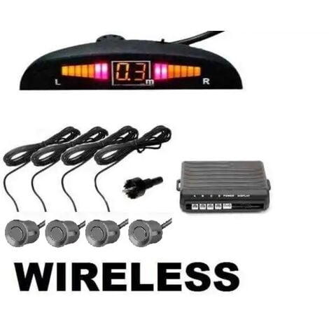 Kit 4 Sensori di Parcheggio Wireless Retromarcia Display Auto Grigio Chiaro