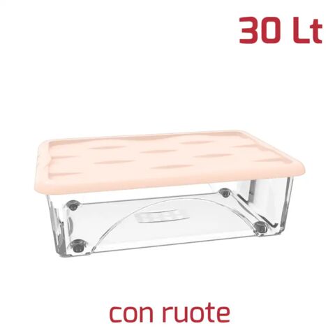 Cesta Box Storage Dune 30LT Ruote Salvaspazio Trasparente e Rosa ...