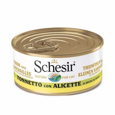 Schesir Gatto Brodo Lattina 70gr Tonnetto con Alicette in brodo di Pesce