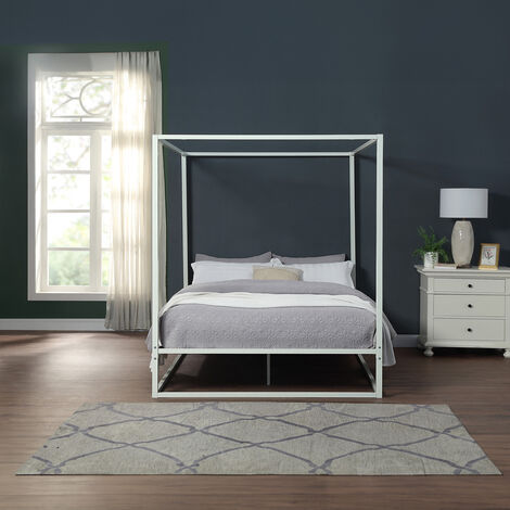 ASHWELL MODERN 4 FOUR POSTER METAL BED FRAME WHITE, SMALL DOUBLE