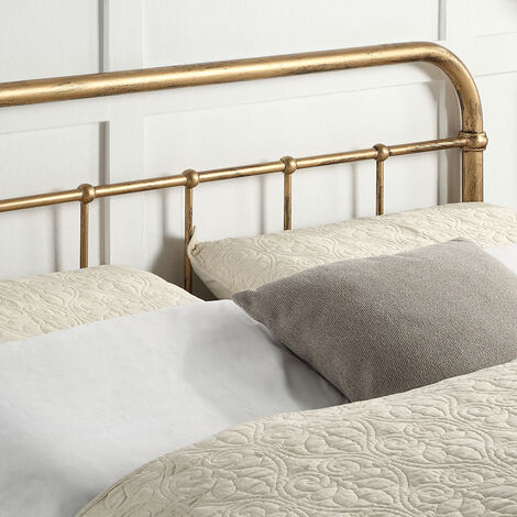 TEWIN TRADITIONAL HOSPITAL STYLE ANTQUE BRASS METAL BED FRAME - SMALL ...