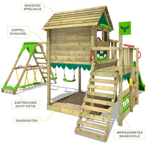 FATMOOSE Spielturm Klettergerüst MightyMansion mit SurfSwing & Rutsche, Kletterturm mit ...