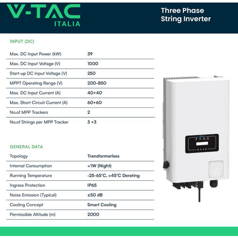 V-TAC Inverter Trifase di Rete 30kW WiFi e Accessori inclusi Garanzia ...