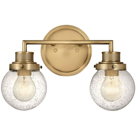 Badlampe Metall Glas E27 IP44 37,3 cm breit in Messing Antik 2-flammig ...