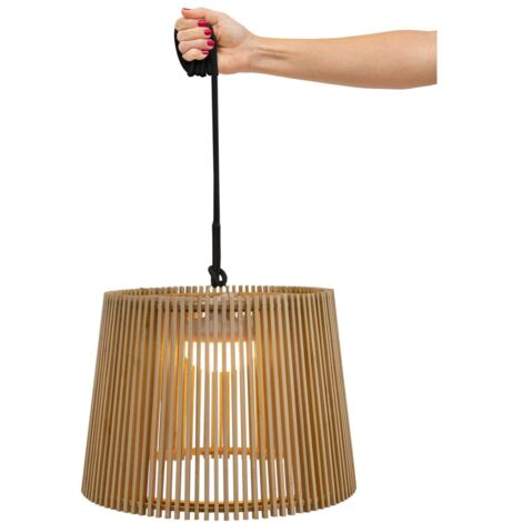 Akku Pendelleuchte außen LED Holz Metall Ø 39 cm rund IP54 dimmbar ...