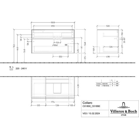 Villeroy & Boch Collaro Meuble sous-lavabo, 2 tiroirs, lavabo