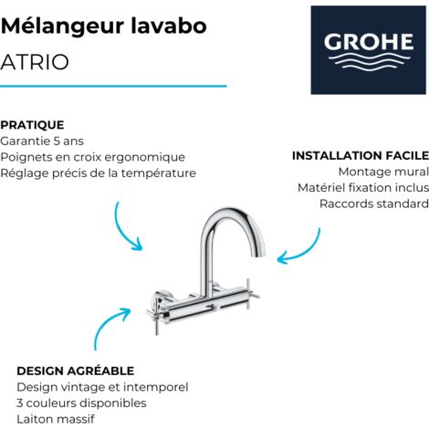 Mezclador de baño Grohe Atrio, DN 15, montado en la pared, mangos