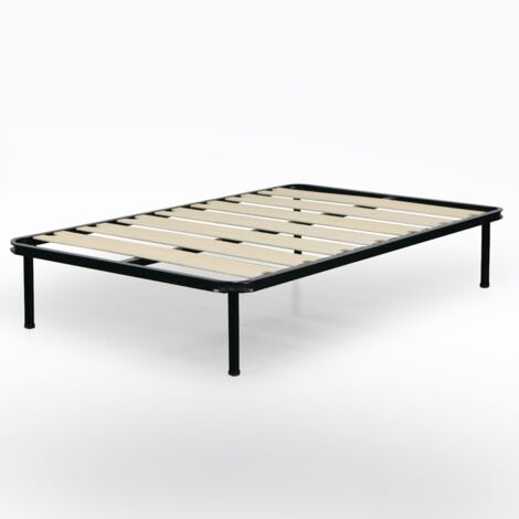 RETE 1 PIAZZA E 1/2 120X190 IN METALLO NERO CON 7 DOGHE