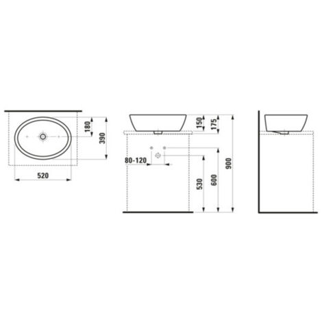 LAUFEN PRO B Waschtisch-Schale, ohne Hahnloch, ohne Überlauf,