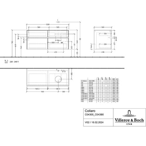 Villeroy & Boch Collaro Waschbeckenunterschrank, 4 Auszüge,