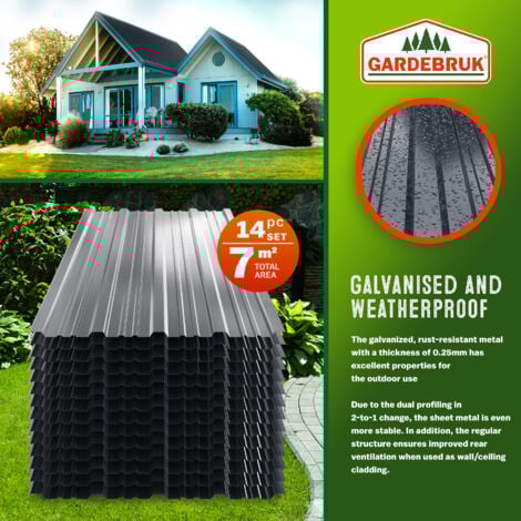 GARDEBRUK® 14x Galvanised Metal Roofing Sheets Box Profile 110x46cm ...