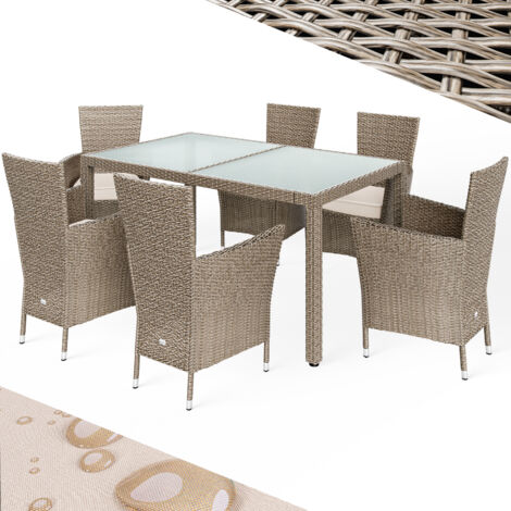 CASARIA® 6+1 Polyrattan Outdoor Dining Furniture Set 150x90cm Glass Top ...