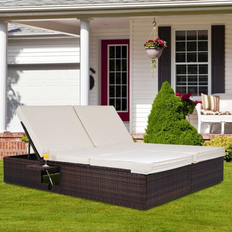 Casaria Poly Rattan Double Sun Lounger Garden Furniture Adjustable Day ...
