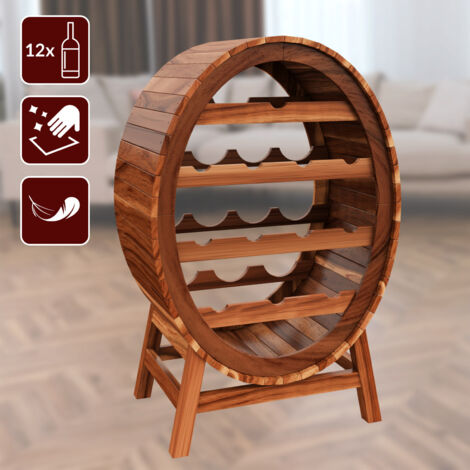 Deuba Wooden Wine Rack Barrel Shape 12 Bottles Holder Stand Storage ...