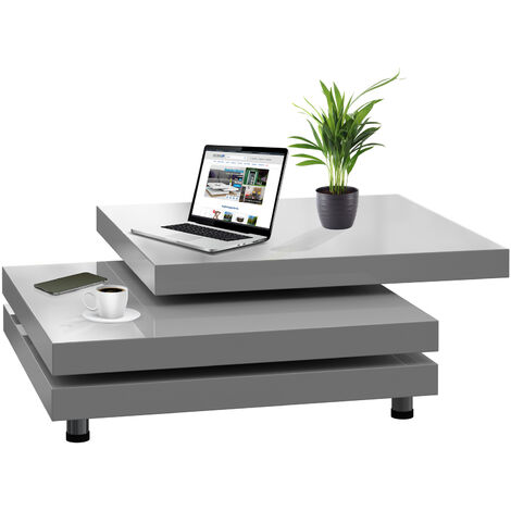 Casaria Coffee Table Rotatable Grey High Gloss 360° Square Modern Cube ...