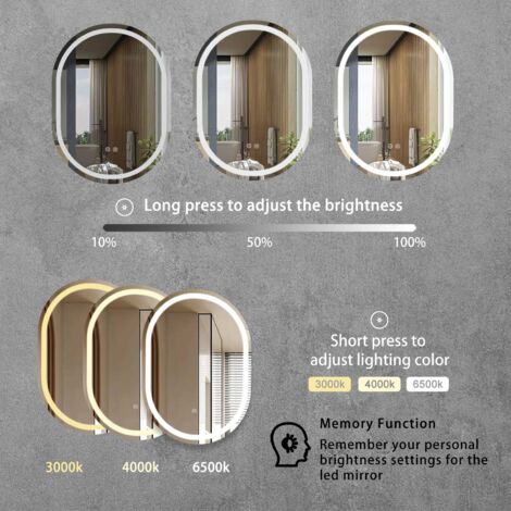 SaniteModar Miroir LED de Salle de Bain 70x90cm, Miroir de Salle de ...