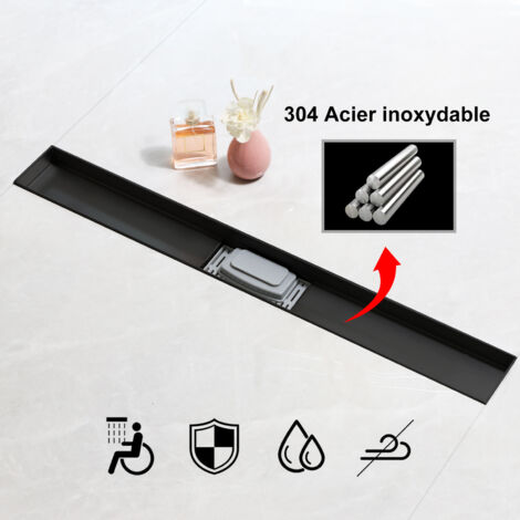 SaniteModar Caniveau de douche noir 70cm, Panneau 2 en 1, Caniveau de ...