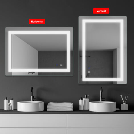 Sanitemodar LED Miroir de Salle de Bain 70 x 90 cm, Miroir de Salle de ...