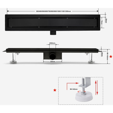 SaniteModar Caniveau de douche noir 80cm, Panneau 2 en 1, Caniveau de ...