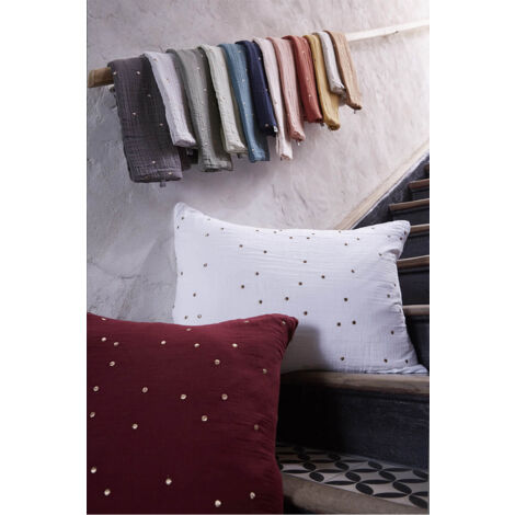 OUREA MOTIF - Taie d'Oreiller 60x60cm Gaze de Coton Rose Pêche à Pois Dorés