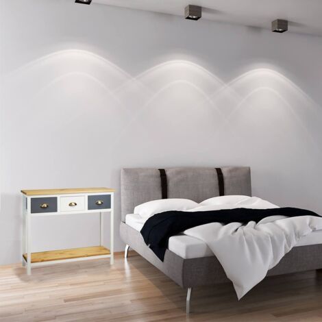 PATTY - Console 3 Tiroirs en Pin Teinté Gris et Blanc 2 Plateaux Naturel