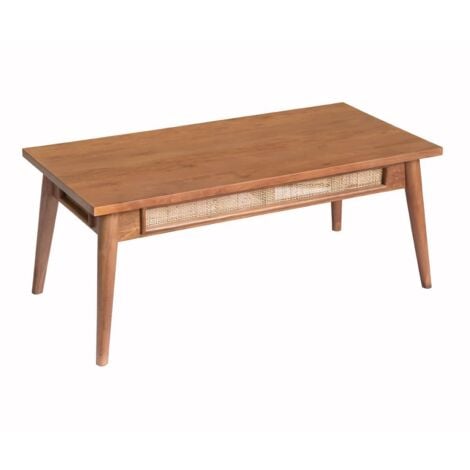KESIAH - Table basse en acacia finition teinté teck avec plaquage cannage