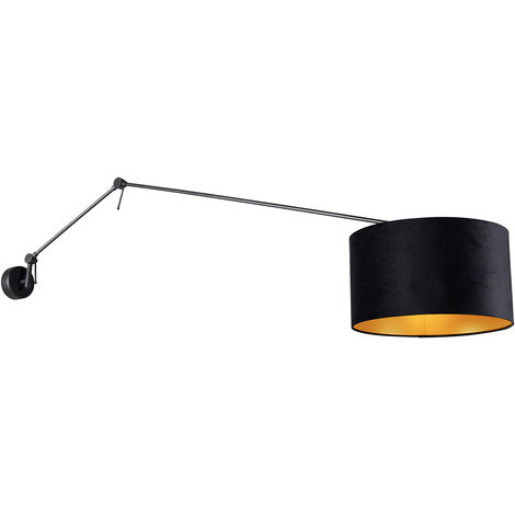 Wall Light Black with Velour Shade Black 35 cm Adjustable - Blitz